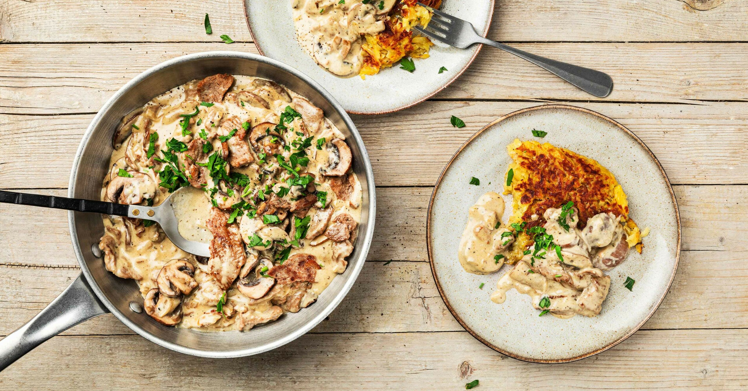 Émincé à la zurichoise et ses röstis - Plat principal - Recettes ...